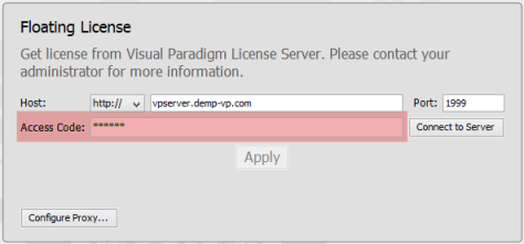 Retrieve floating license form user with access code - Visual Paradigm Know-how