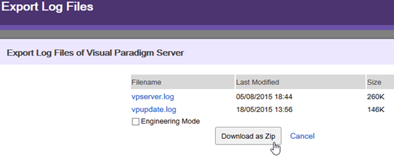 Download all log file in a single Zip - Visual Paradigm Know-how