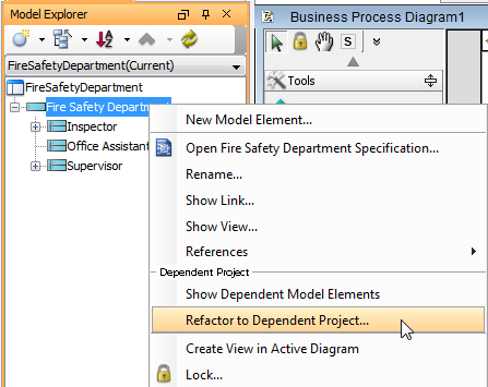 Select Refactor to Dependent Project - Visual Paradigm Know-how