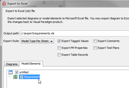 Specify export options. - Visual Paradigm Know-how