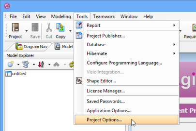 Open Project Options - Visual Paradigm Know-how