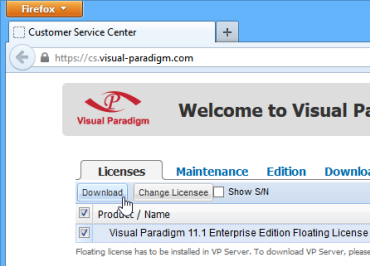Download floating license key form Customer Service Center - Visual Paradigm Know-how
